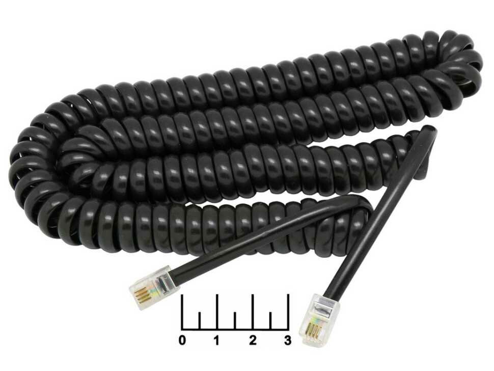 Шнур телефонный витой к трубке 4м 4P4C (RJ-9) Rexant (18-2043) (черный)