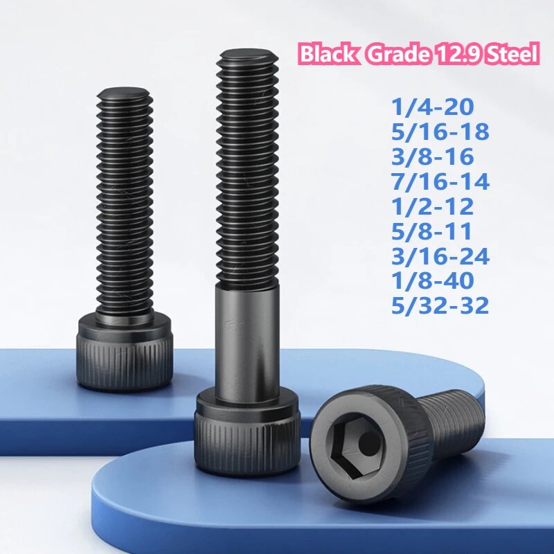 UNC BSW 1/4-20 5/16-18 3/8-16 7/16-14 1/2-12 5/8-11 5/32-32 Черный класс 12,9, стальной болт с шестигранной головкой и шестигранной головкой