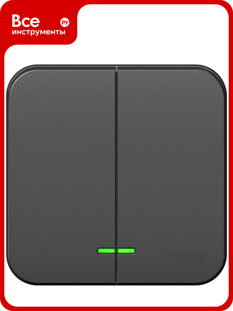 2-клавишный выключатель Systeme Electric Blanca наружный, Антрацит с подсветкой 10А