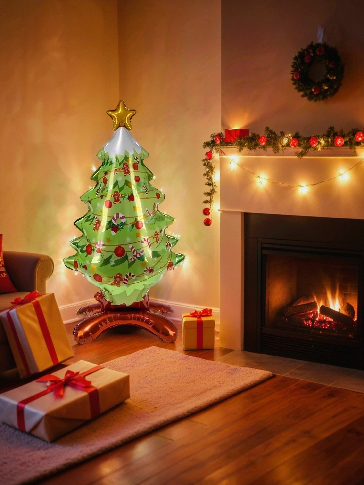 Воздушный шар из фольги Новогодняя Елка, большой 65х120 см, напольный на подставке