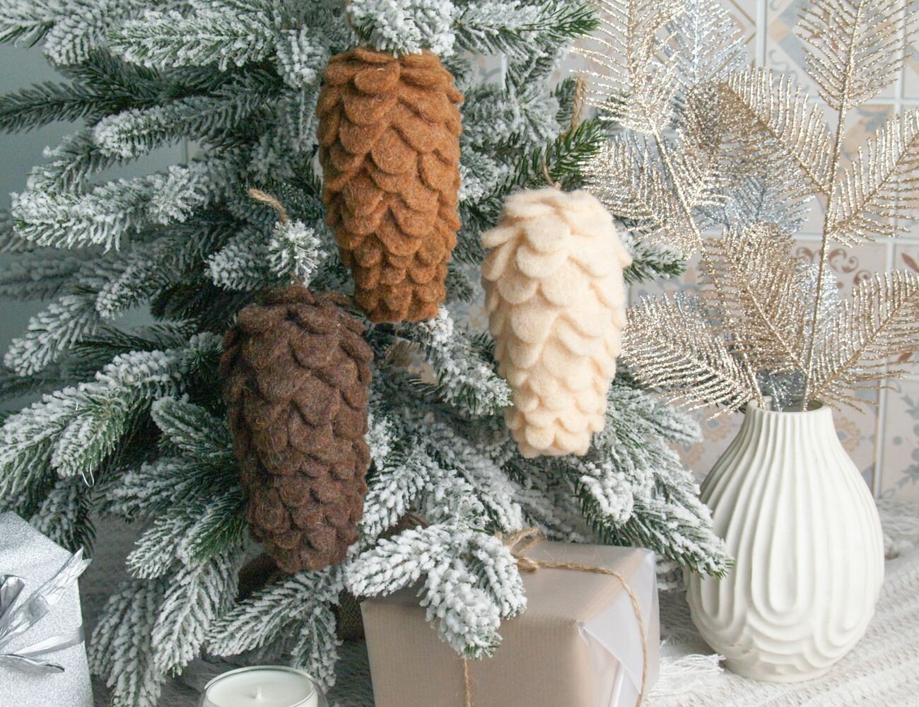 Набор ёлочных игрушек шишки кушез, текстиль, 13 см, 3 шт, Edelman 1151682-набор