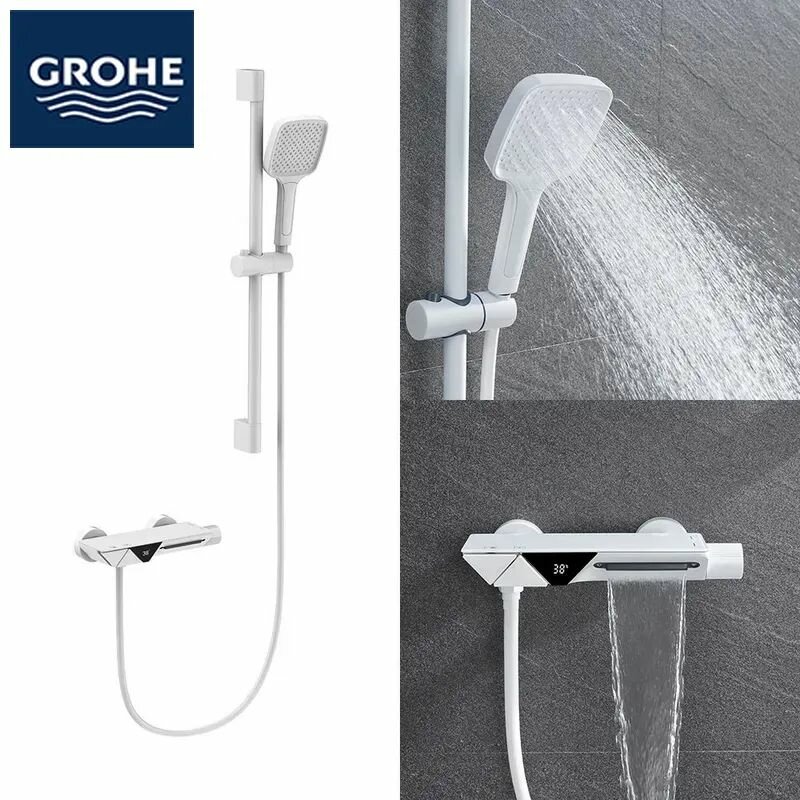 Встраиваемый смеситель для ванны с ручным душем, водопадный излив, латунь, настенный душевой комплект, белый