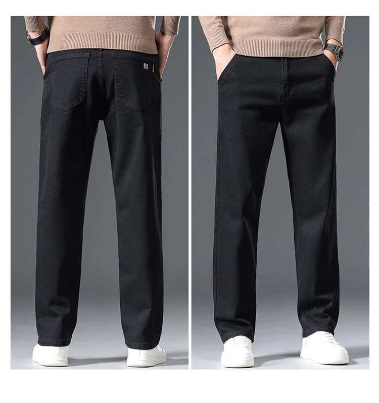 Охоты Новые джинсы YM мужские широкие прямой крой весенне-осенние толстые эластичные длинные брюки, Размер_32
