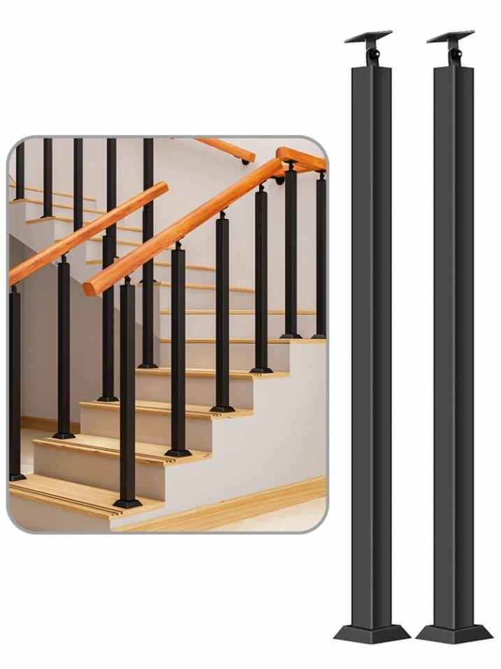 Металлические стойки для лестничных перил, кованые опоры черного цвета с креплениями для дома, лофта, крыльца