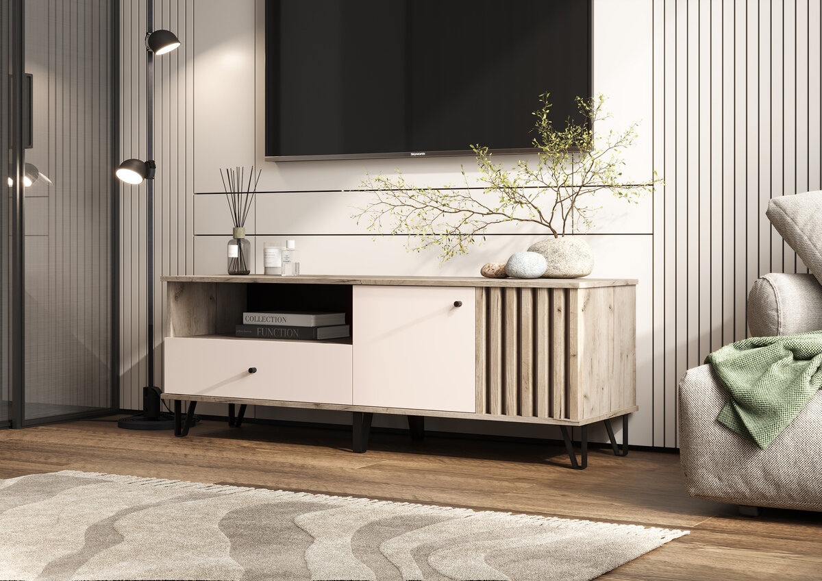 Роджинамиф Тумба ТВ (1500) (Кашемир, Дуб Крафт серый)