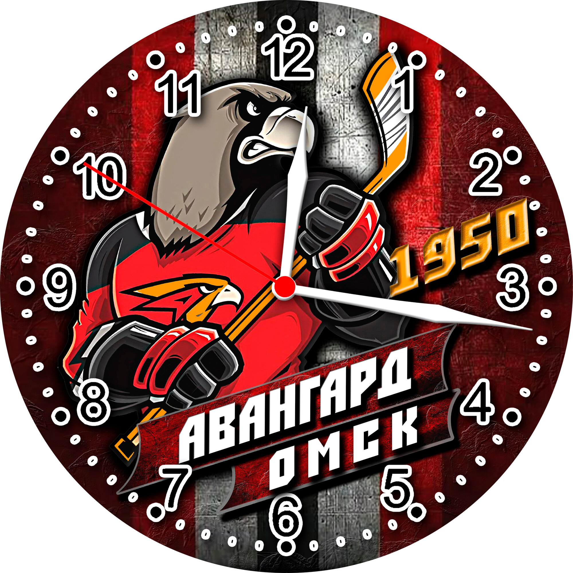 Часы ХК Авангард Омск Хоккейный клуб / Очень крутые / из древесины прессованной (МДФ) D-27 см - 5 мм, Настенные и Настольные с подставкой в комплекте , бесшумные, подарок с любовью