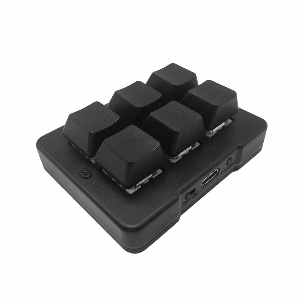 6-Key Programmable Tri-mode 2.4G/BT/Wired Mechanical Keyboard One Handed Macro Pad Black ABS USB/BT5.1/2.4G Mechanical Switch 75*60*30mm 180mAh 1 Keyboard 1 2.4GReciver 1 Data cable 1 User manual for Gaming Office Work Programmable PS Compatible with