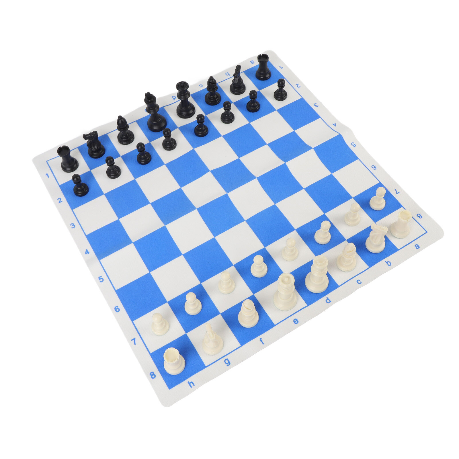 Шахматный набор с ПУ сине-белой шахматной доской 32 шт. Пластиковые шахматные фигуры Черный квадратный мешок для хранения шахматный игровой набор для вечеринки