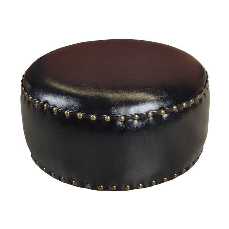 Кожаный пуф-табурет в стиле кантри, диаметр 40 см, нагрузка 200 кг
