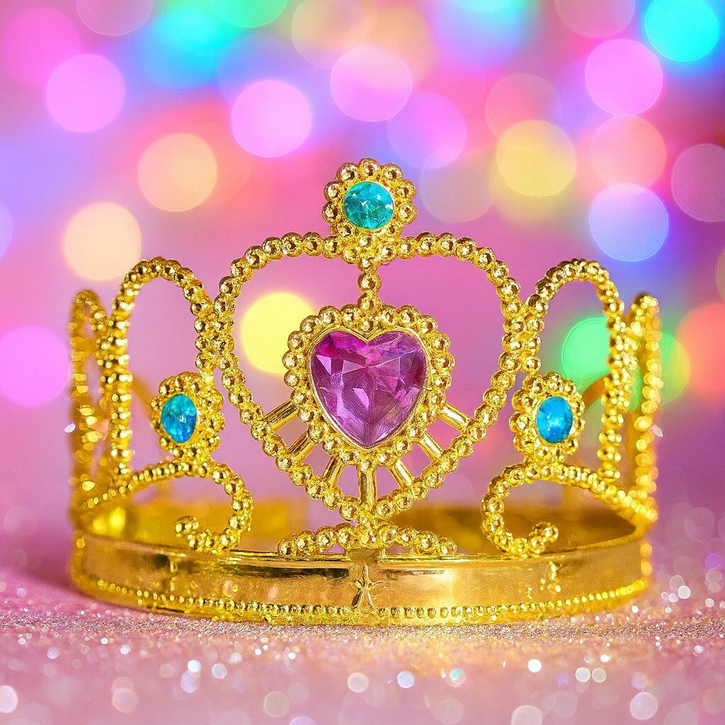 Диадема Принцесса золотистая с фиолетовым камнем