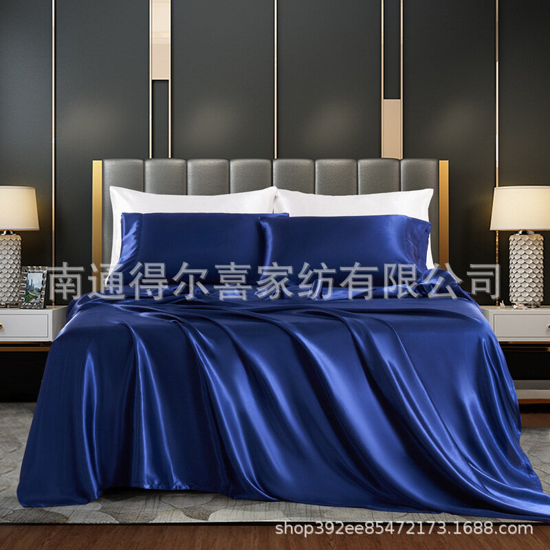 Однотонный комплект из четырех предметов из атласа, имитирующего шелк, простые европейские и американские простыни, простыни, наволочки, постельное белье