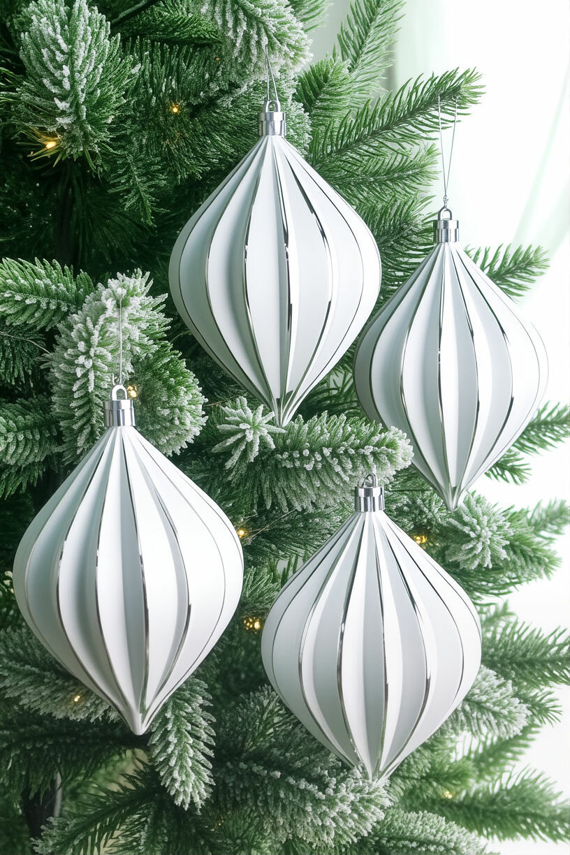 Набор ёлочных украшений королевское безе, пластик, серебряный, 12 см, 4 шт, Winter Deco 1000847