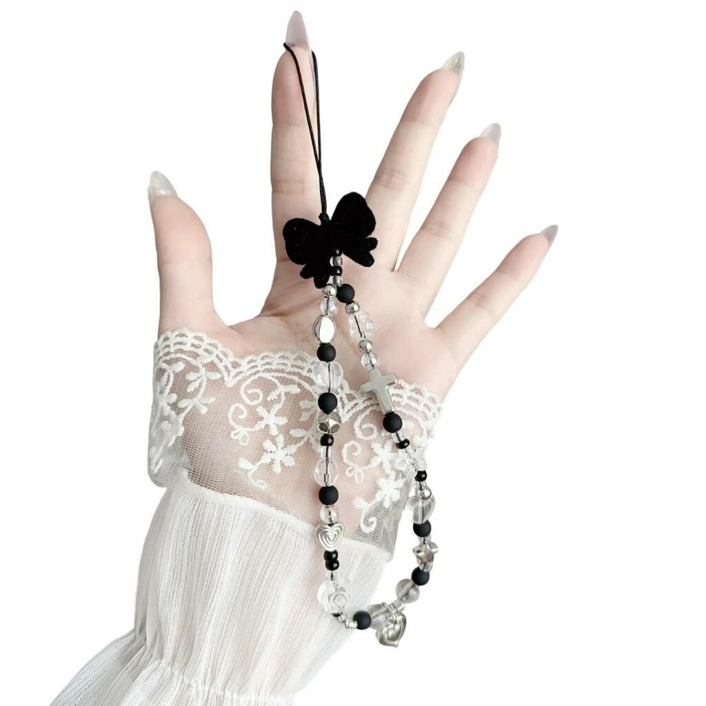 Ручная работа бусины подвеска для телефона с антиударным ремешком, Черный бант