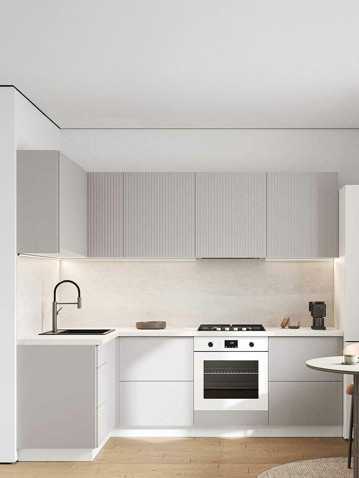 Кухонный гарнитур угловой Комби 2.4х1.4 м, мебель для дома и кухни, Белый / Нео