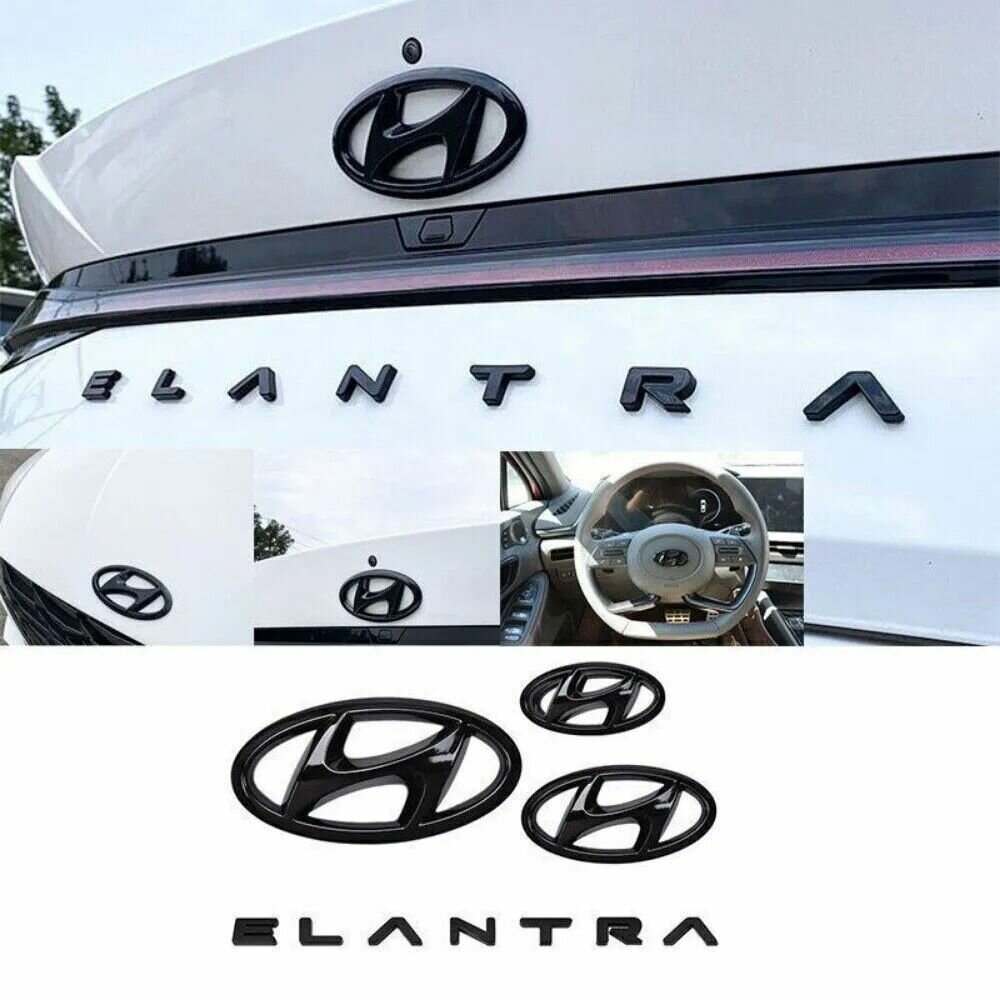 10X Hyundai Elantra 2021-2023 глянцевый черный значок с логотипом спереди и сзади, украшение значка