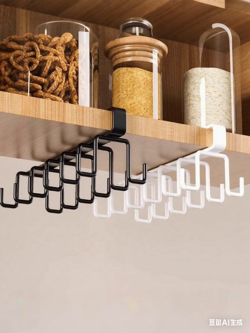 Держатель для кружек подвесной 1 шт, чёрная / Органайзер для рейлинга кухонный