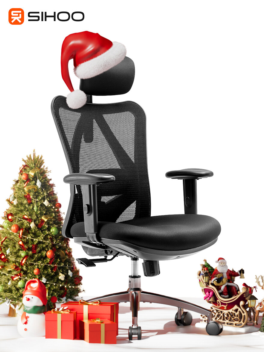 Кресло компьютерное SIHOO M18 (2D поясничный упор, сетка, ткань, черный)