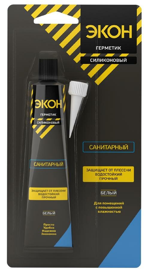 Герметик экон "Экон", силиконовый, санитарный, белый, блистер, 60 мл