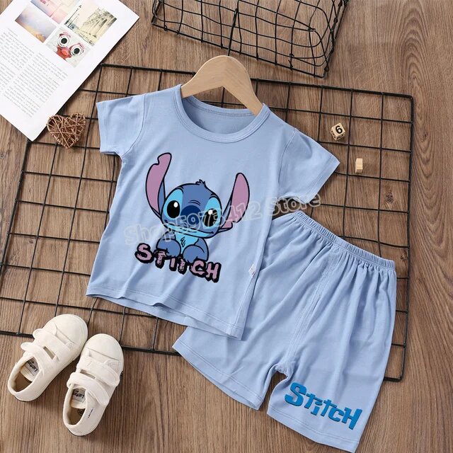 Шелковая пижама Disney Stitch, одежда для сна для детей, мягкая пижамная рубашка с рисунком из мультфильмов, кавайная ночная рубашка для девочек и мальчиков, подарки на день рождения, Размер: Размер 80 см