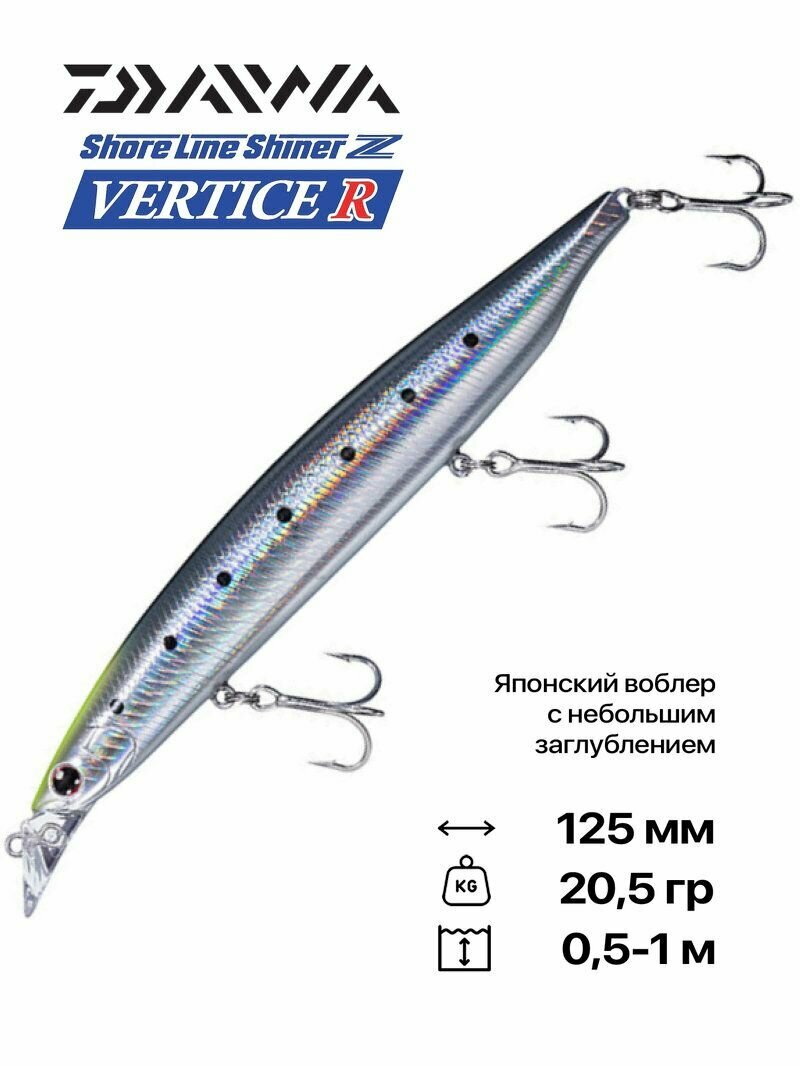 Воблер Daiwa Shoreline Shiner-Z Vertice R 125F, 125 мм, 20,5 гр, #Adel Chart Head Iwashi