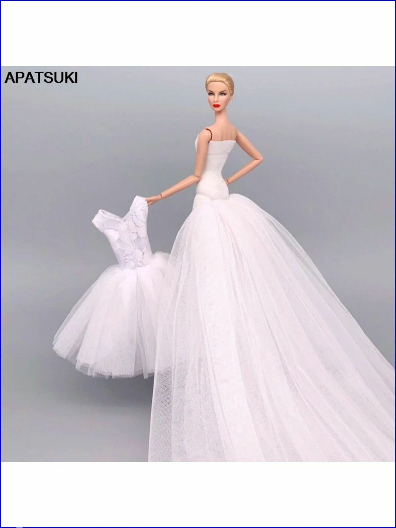 2шт/лот чисто белое платье ручной работы для куклы барби