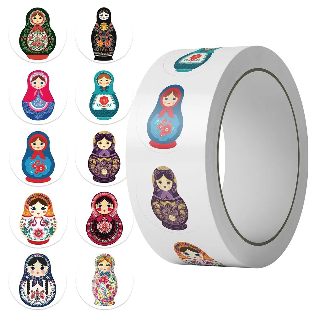 Набор наклеек, mr. paper, 500 рулонов/наклеек, тема матрешки, может украсить чехлы для телефонов, буфер обмена, открытки
