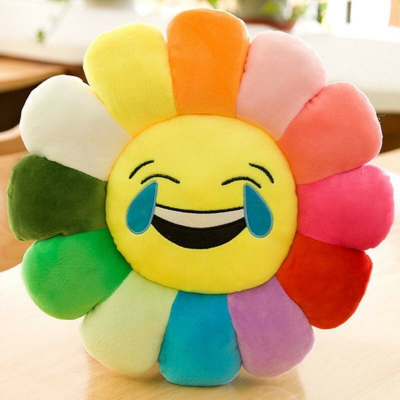 Подушка colorful sunflower plush cushion smiley face, ультрамягкий короткий плюш pp cotton, tears of joy, 55 см