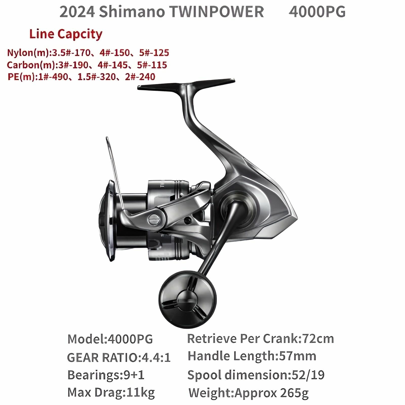 2024 Shimano Twin Power 4000PG 4.4 Катушка для рыболовных снастей