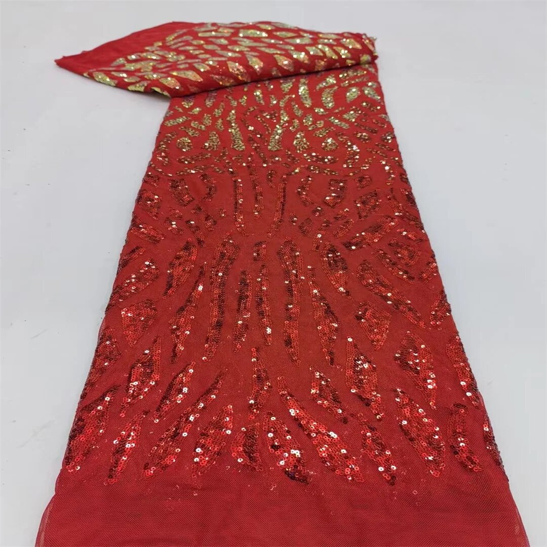 Красное кружево с пайетками, 5 ярдов, J03