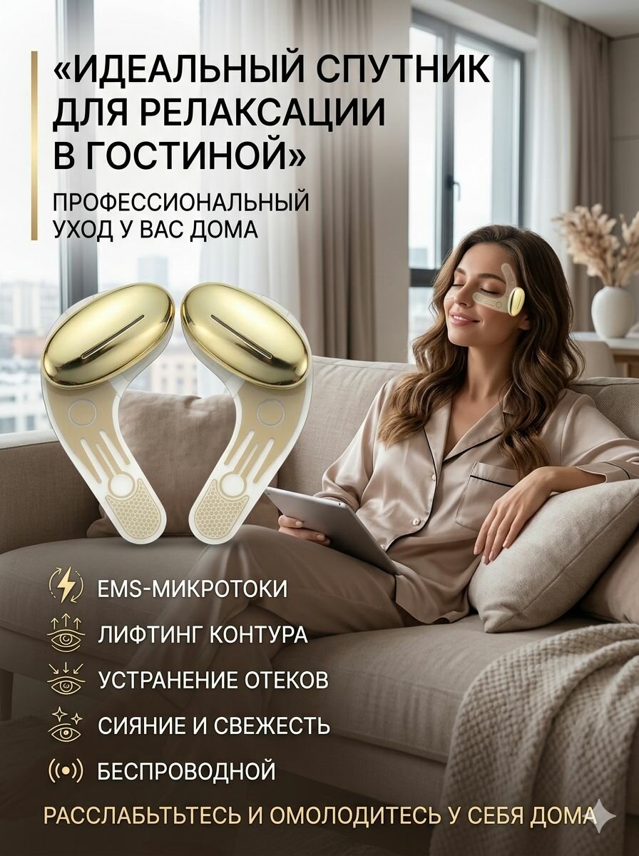 Электронные патчи-массажер для глаз с микротоками EMS (Золотой), портативный косметический аппарат для лифтинга и подтяжки кожи, от морщин, темных кругов и мешков под глазами
