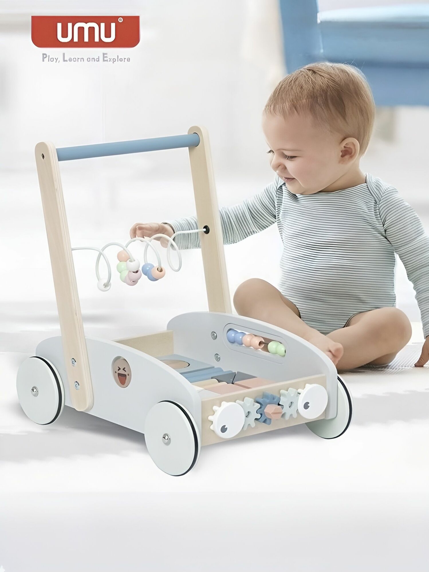 Деревянные детские ходунки-каталка UMU Baby Walker идеальный толокар помощник в развитии вашего ребёнка!