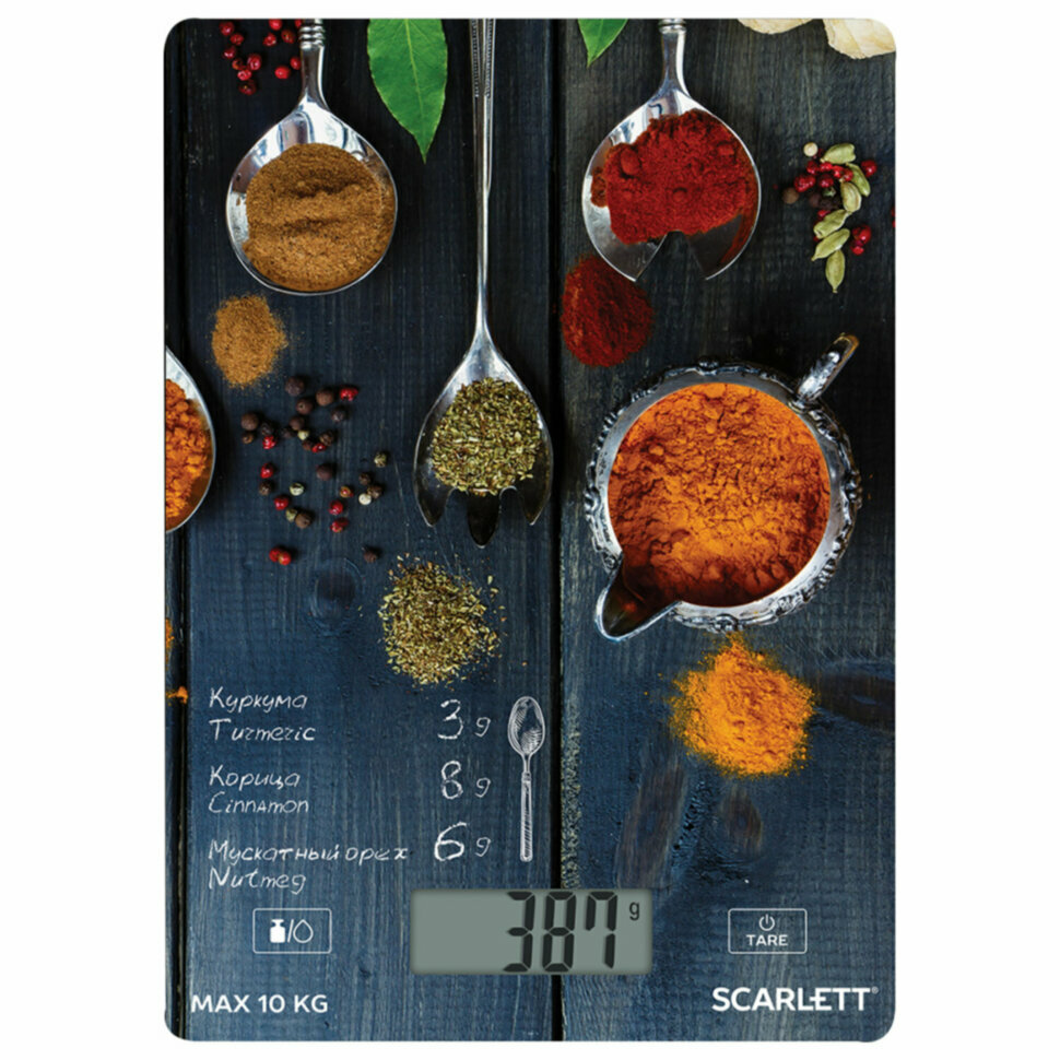 Весы кухонные SCARLETT SC-KS57P68, электронный дисплей, max вес 10 кг, тарокомпенсация, стекло, 455863