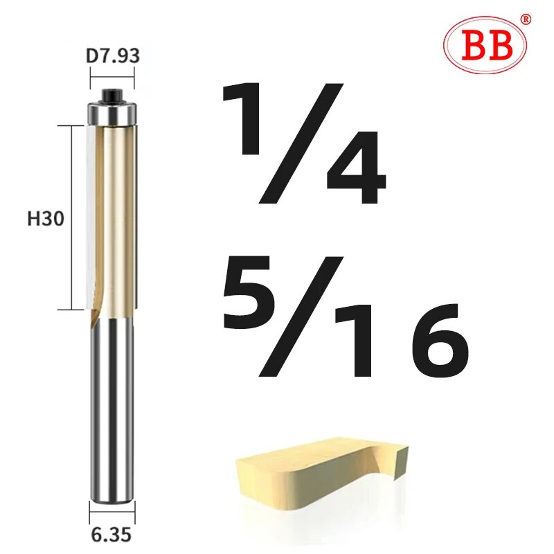 BB прямая фреза подшипниковая 1/2" 1/4" твердосплавная 1-4 x 5-16