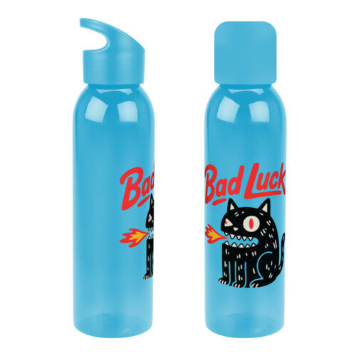 Бутылка для воды «Злой черный кот выдыхает пламя» (голубой)