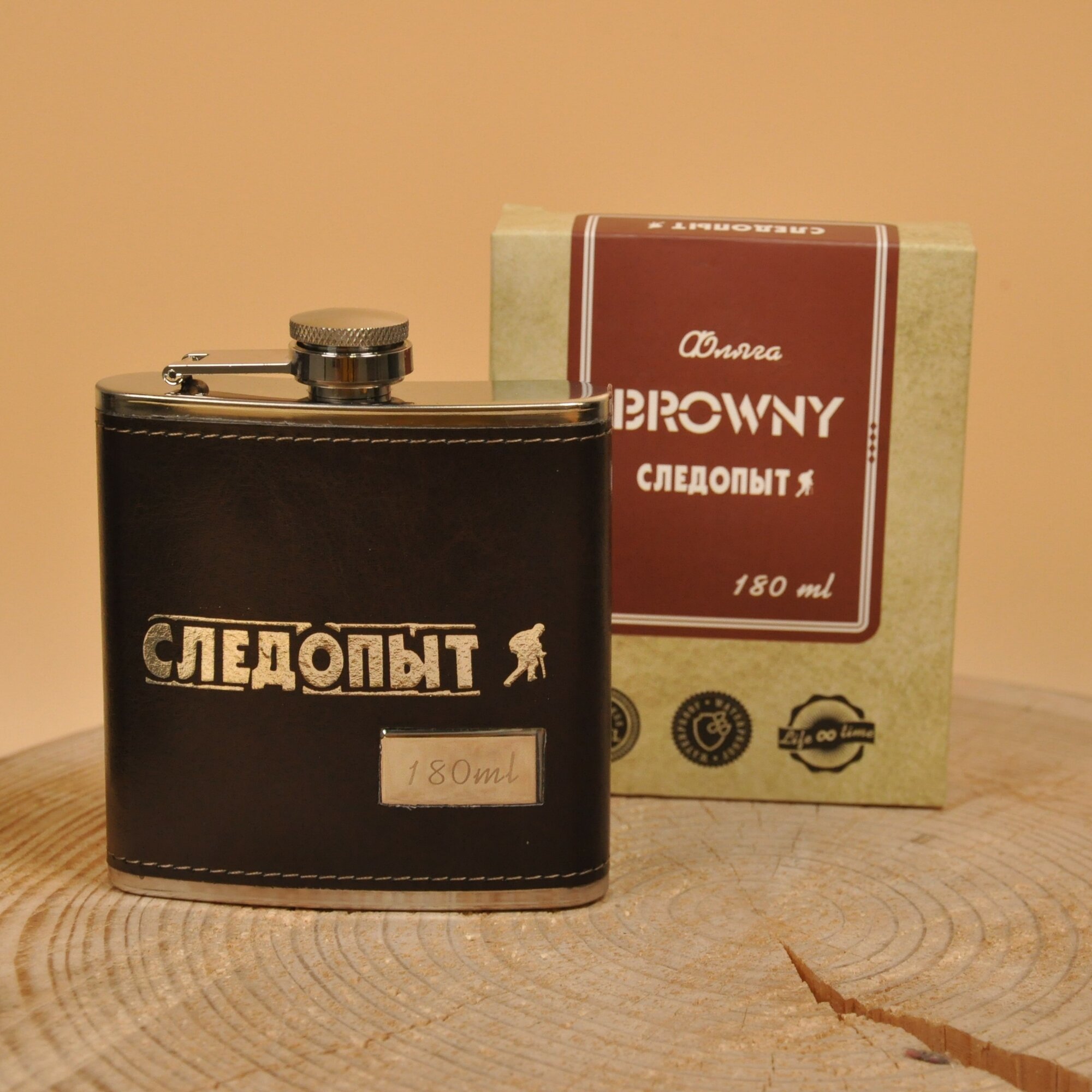 Фляжка «следопыт - Browny » в кож. оплете, 180 мл, цв. корич (Следопыт)