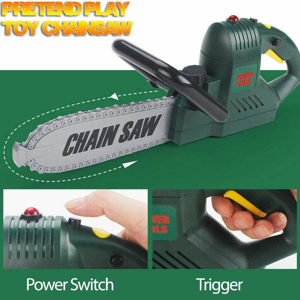 Детская игрушечная пила с цепью, защитными очками, перчатками и звуком