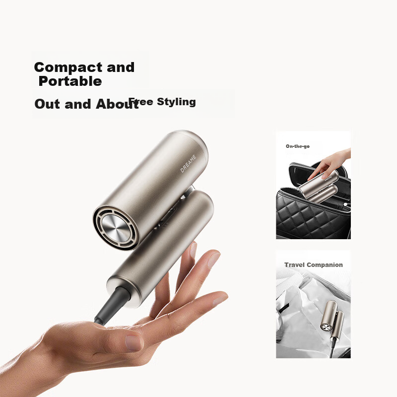 ZMD Hair Dryer Pocket Portable Folding Mini High Speed Pocket Styling Hair Dryer P10 Negative Ion Hair Dryer Titanium Gold AHD51