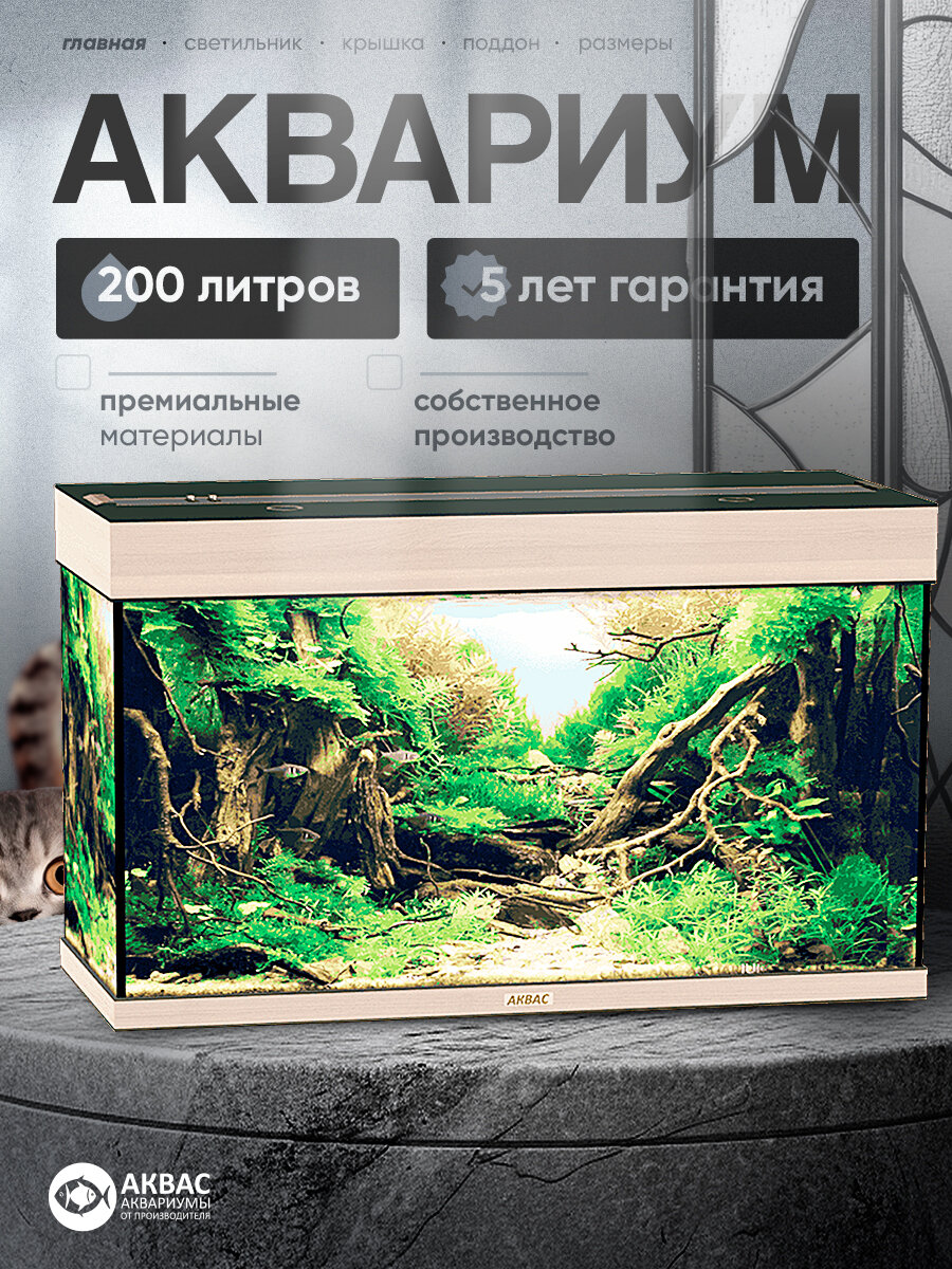 Аквариум 200 литров с крышкой и освещением, (101*41*57 см) Аквас