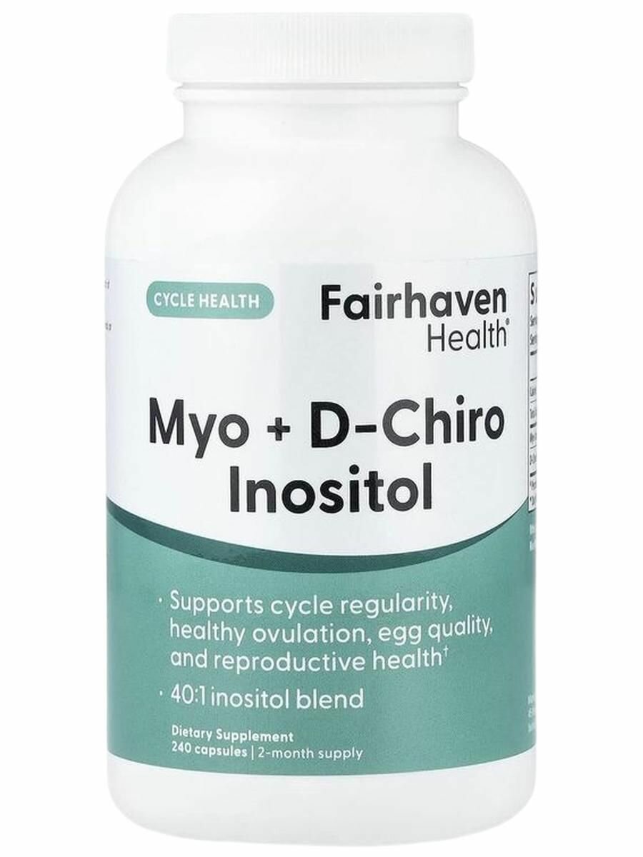 Fairhaven Health, Myo-Inositol+D-Chiro, Mио-Инозитол + D-хиро инозитол, 240 капсул