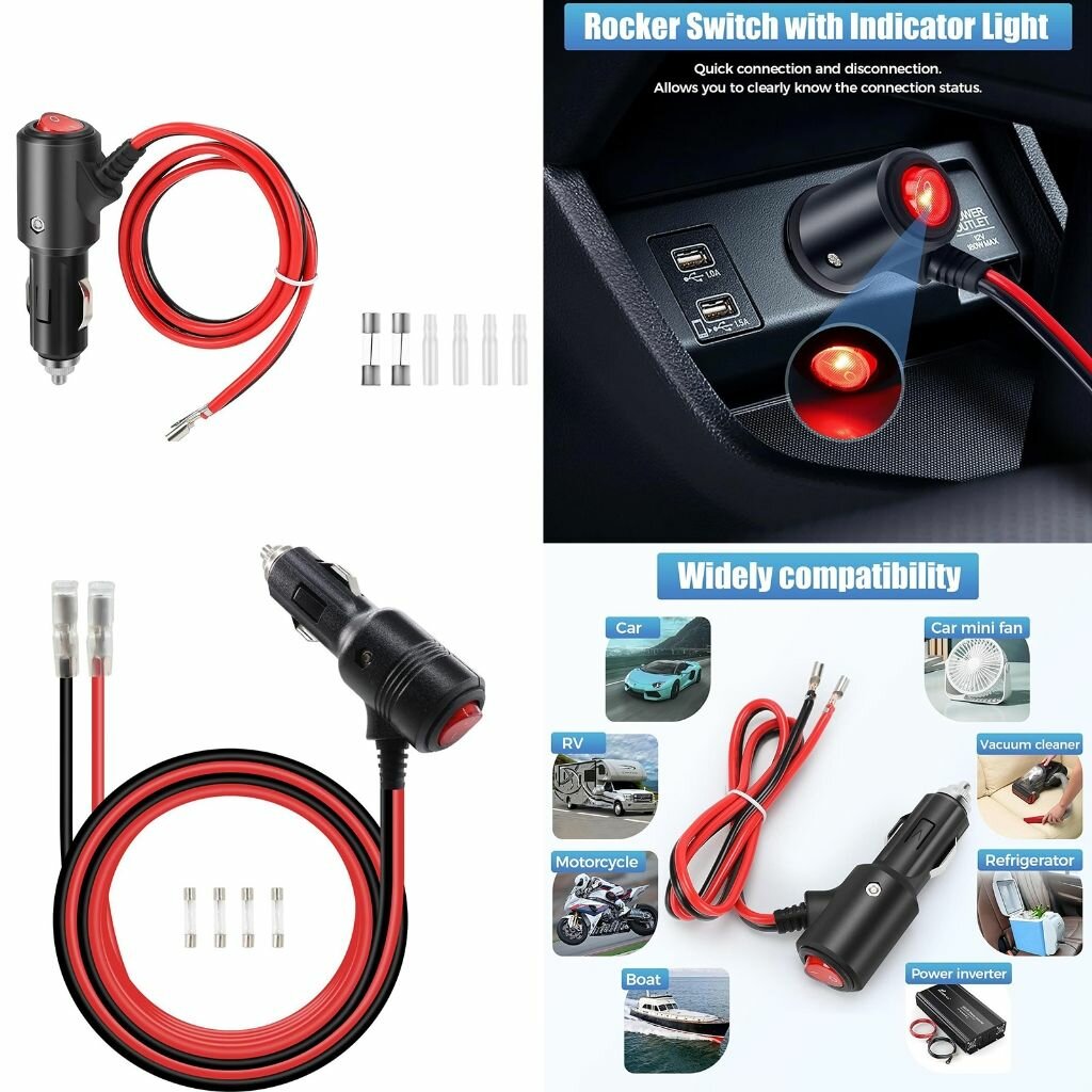 Специнструмент для авто, Провод с выключателем для прикуривателя - 14AWG 3 метра