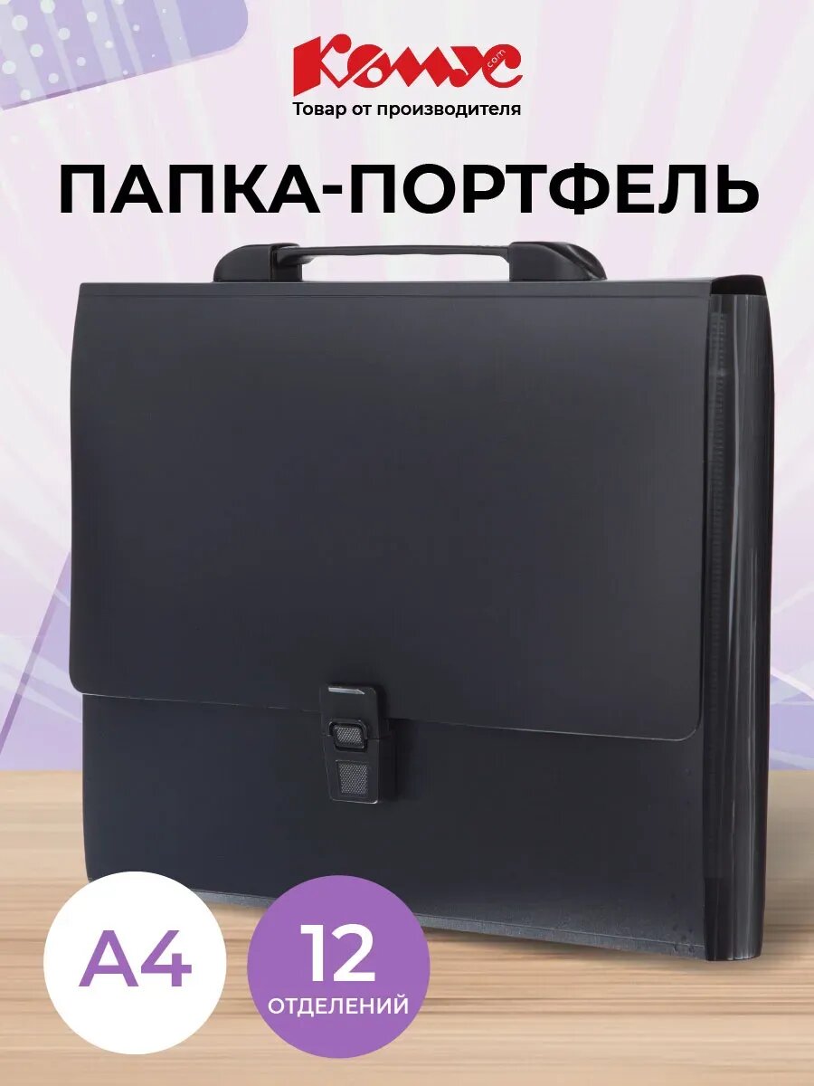 Папка портфель, А4, 12 отделений, черная
