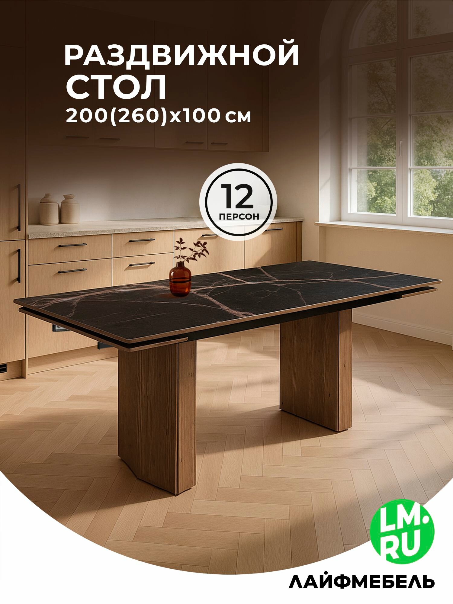 Стол кухонный раздвижной 200(260)х100х77 Лайфмебель Монерон