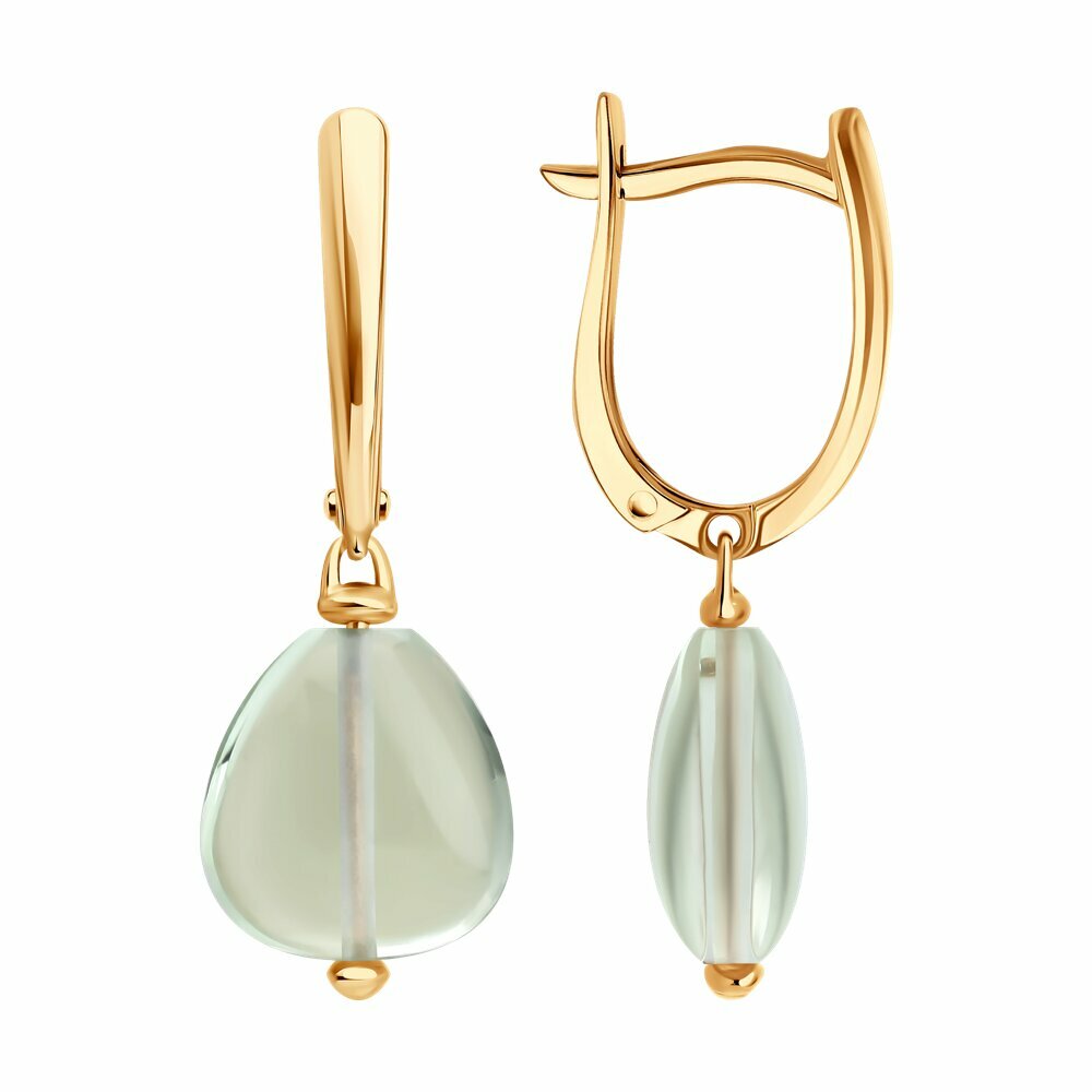 Серьги, красное золото, 585 проба, празиолит