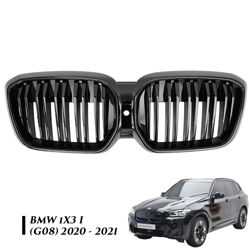 Передняя решетка радиатора MyPads для BMW iX3 I (G08) 2020 - 2021 с двойными перегородками глянцевая черная