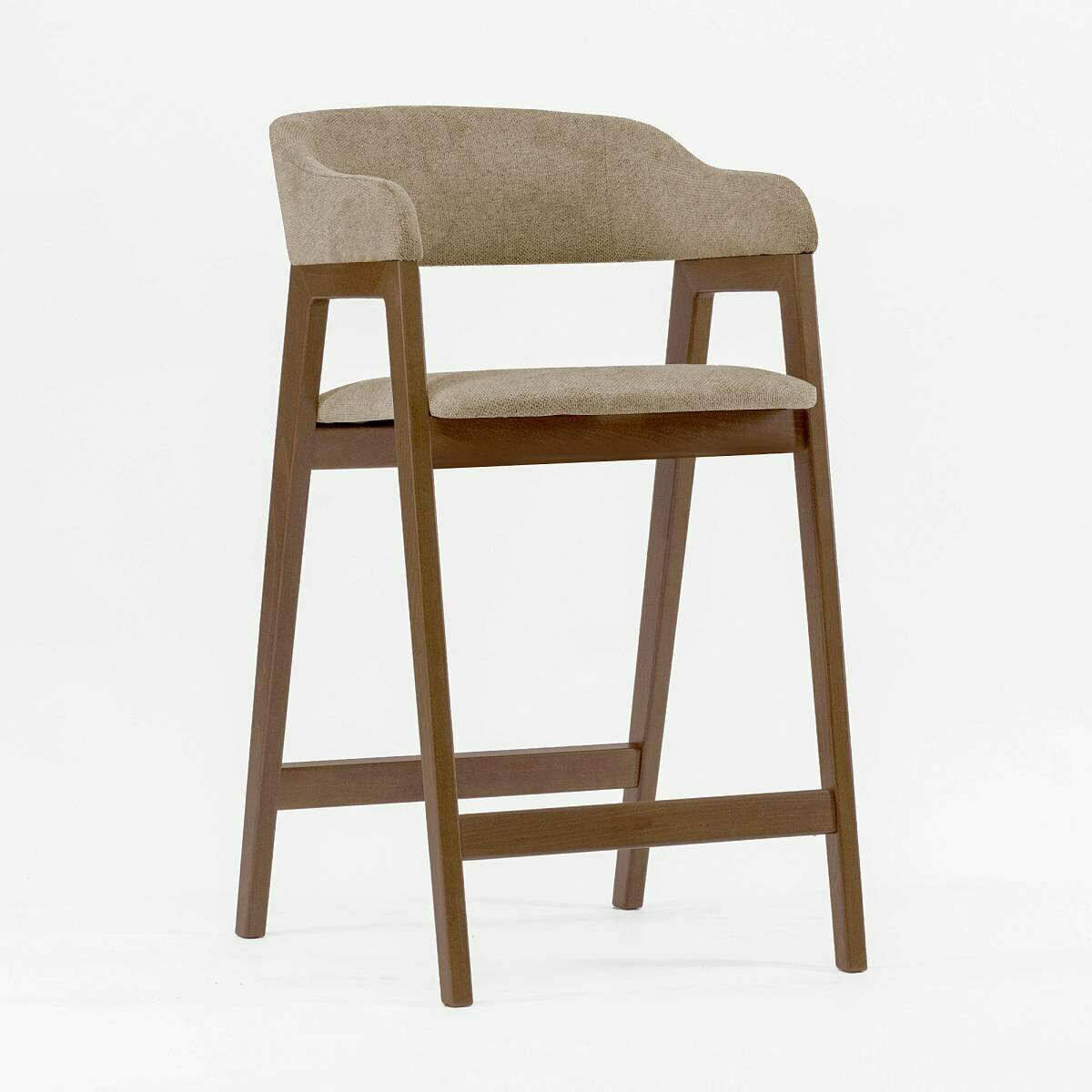 Стул полубарный Челси бежево-коричневая ткань массив бука (терра) высота подлокотников 83,5 см для дома/для гостиной/для столовой/для кафе/кухонный стул/стул кухонный