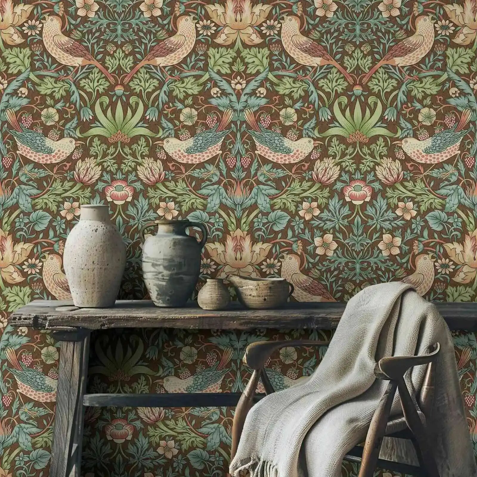 Обои Strawberry Thief от William Morris Tradition Un-pasted