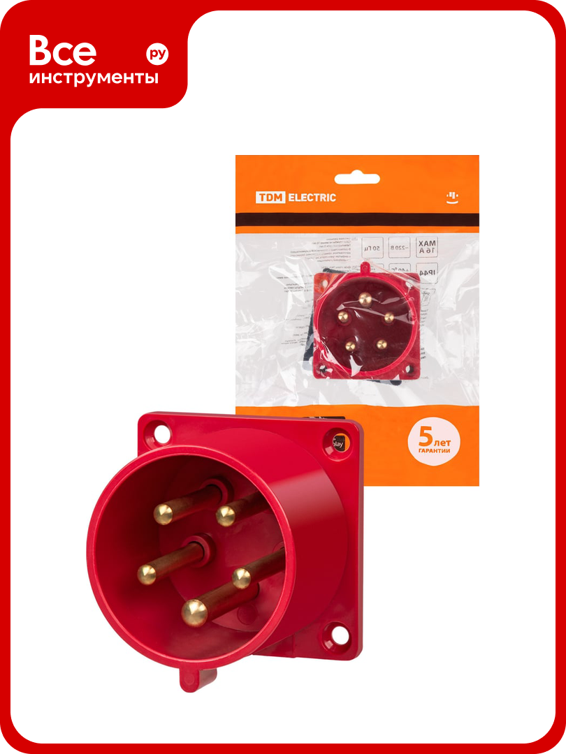 Вилка TDM ELECTRIC 625 скрытая 3Р+РЕ+N 32А 380В IP44 SQ0607-0006, 32 А