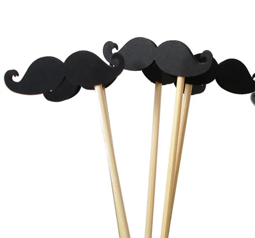Реквизит для фотобудки: черные усы на палочках (25 шт.)