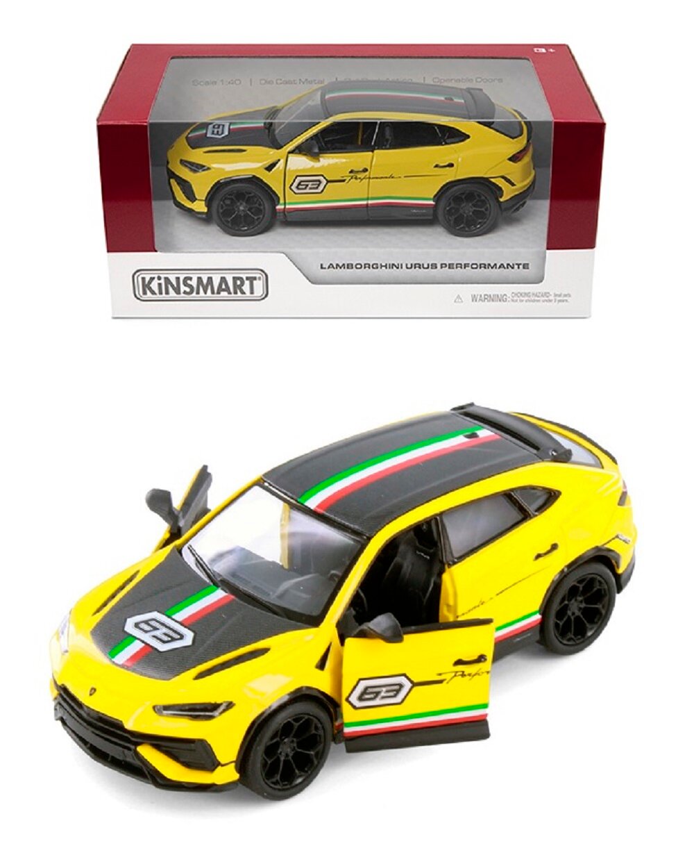 Автомобиль KINSMART Lamborghini Urus Performante желтая 1:36