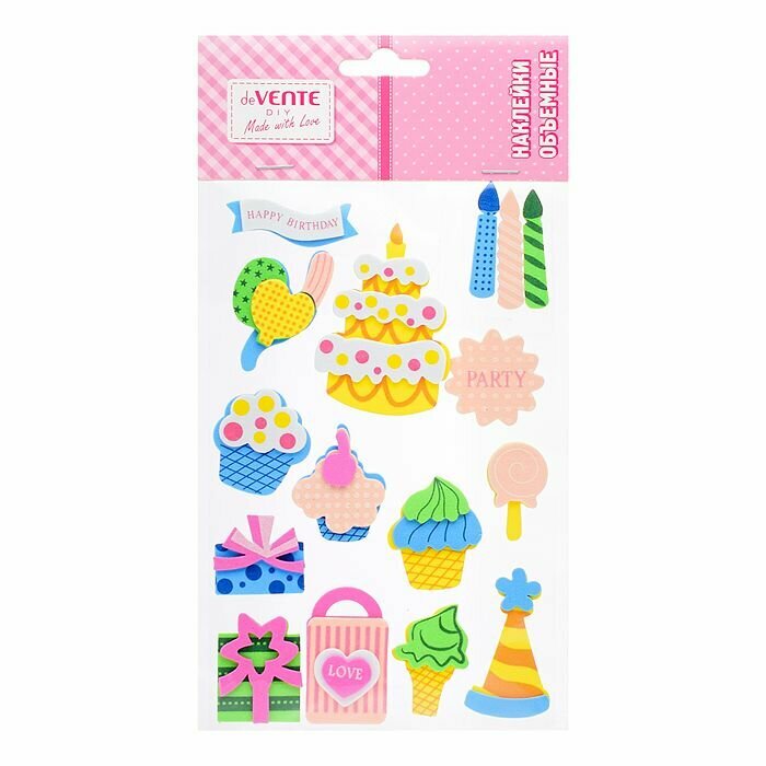 Наклейки deVENTE объемные "День рождения", карточка 100х150 мм